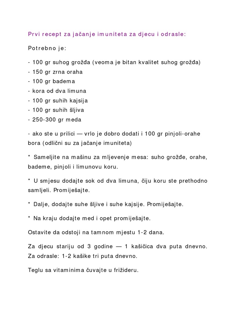 IMUNITET - Recepti Za Jacanje Imuniteta | PDF