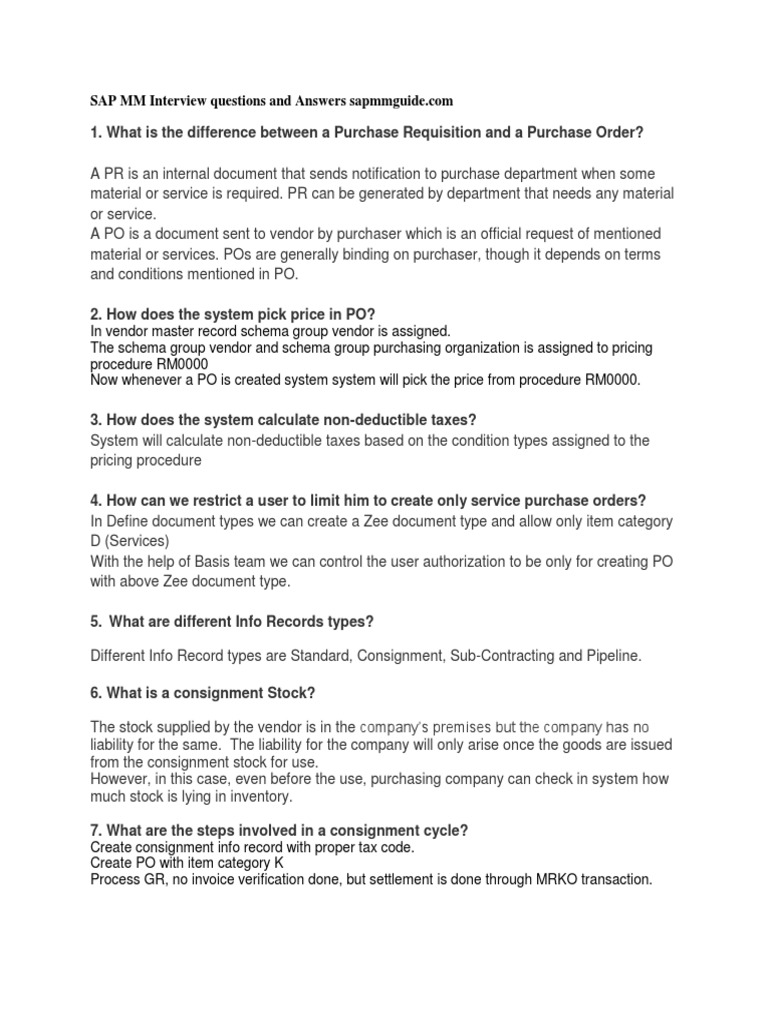 SAP MM Interview Questions and Answers Sapmmguide - Final | PDF ... SAP MM Interview Questions and Answers Sapmmguide - Final | PDF ...