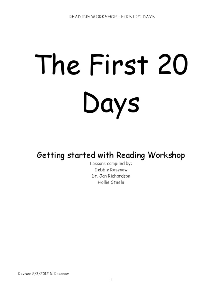 First 20 Days For Reading Workshop | PDF | Reading (Process) | Books