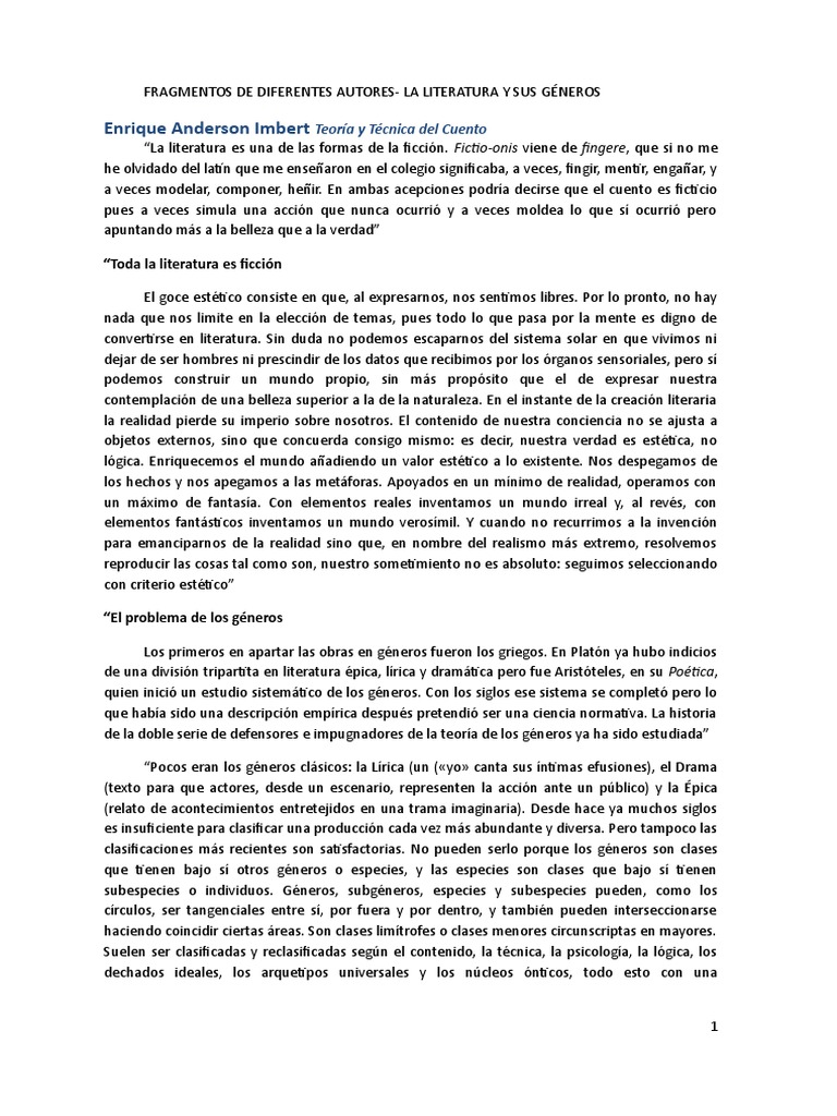 Fragmentos de Diferentes Autores- Generos Narrativos | Cuentos | Fábula