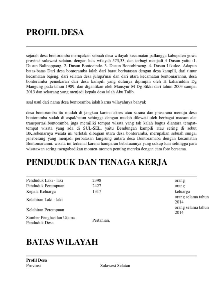 PROFIL DESA Bontoramba | PDF