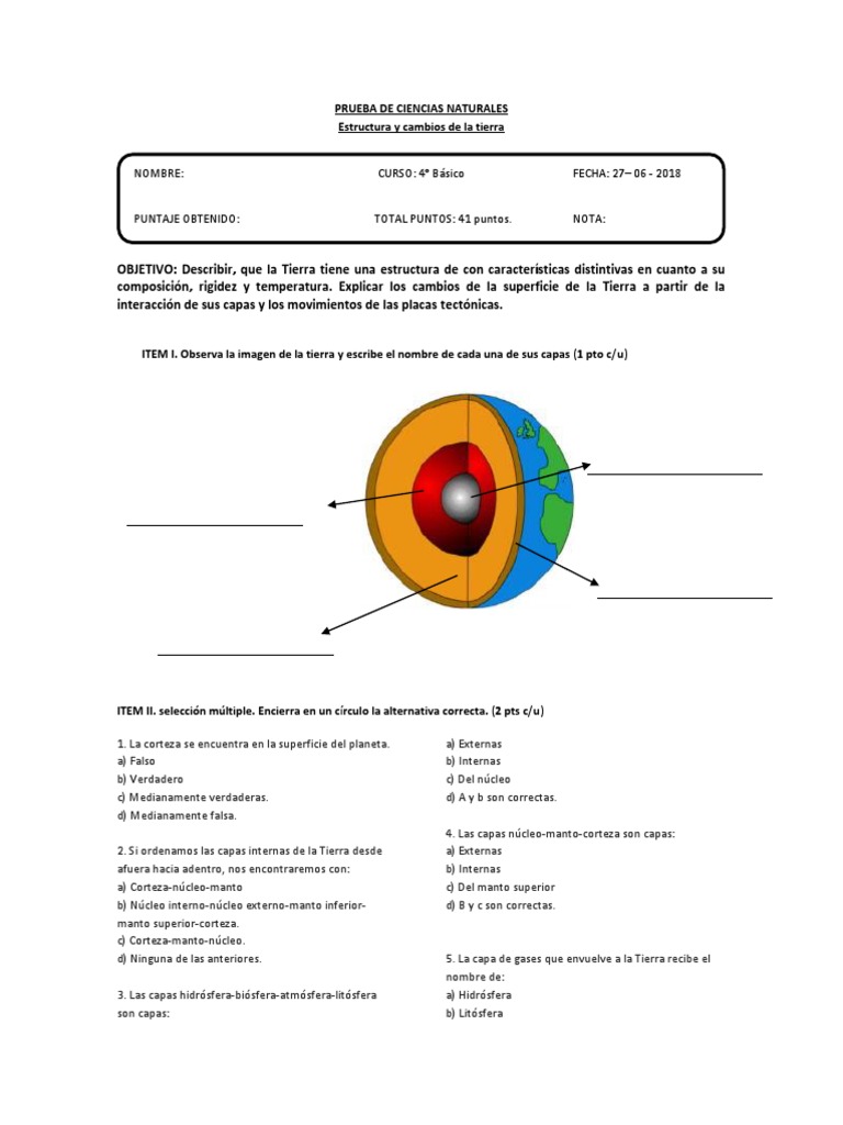 Prueba de Ciencias Naturales. Cambios de La Tierra | PDF | Placas ...