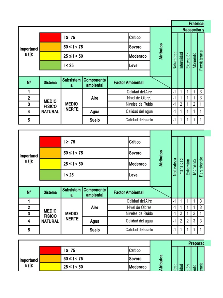 Matriz de Importancia CONESA Plantilla | PDF | La contaminación del aire | Agua