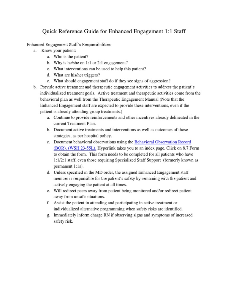 Quick Reference Guide For Enhanced Engagement 1:1 Staff: Behavioral ...