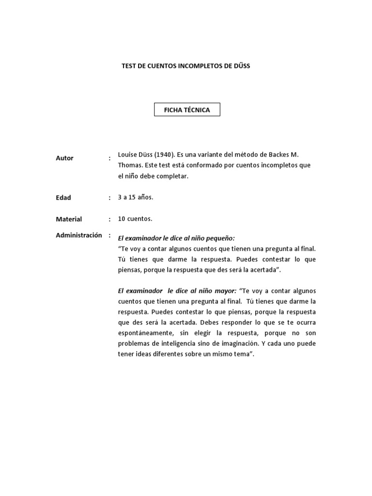 Test de Cuentos Incompletos de Düss | PDF
