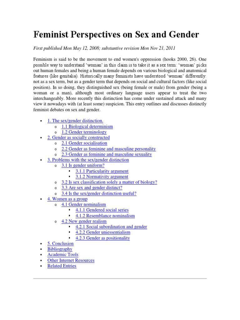 Feminist Perspectives On Sex and Gender | PDF | Gender Role | Gender