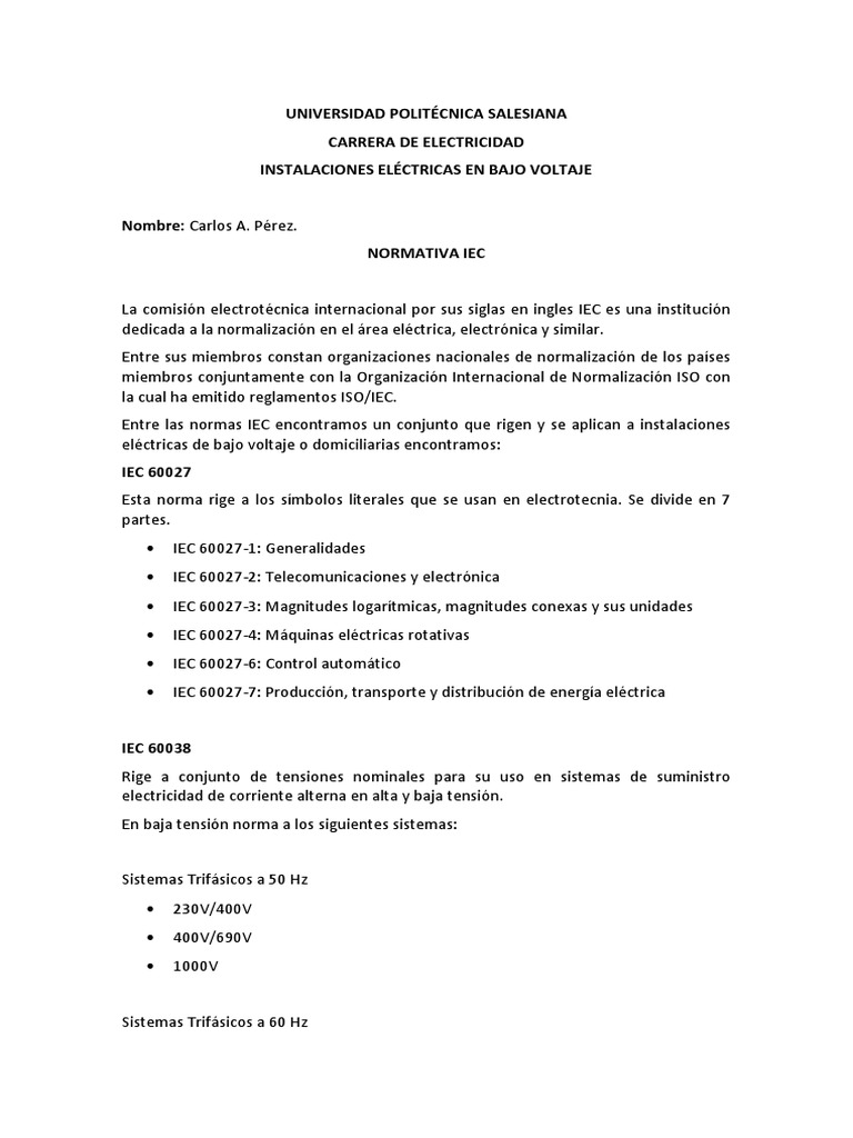 Normas Iec | PDF | Comisión Electrotécnica Internacional | Corriente ...