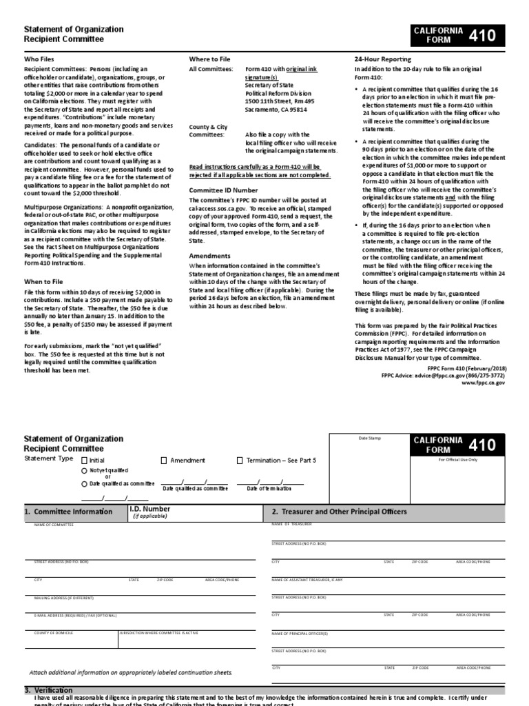 California Form 410 | PDF | Initiative | Post Office Box