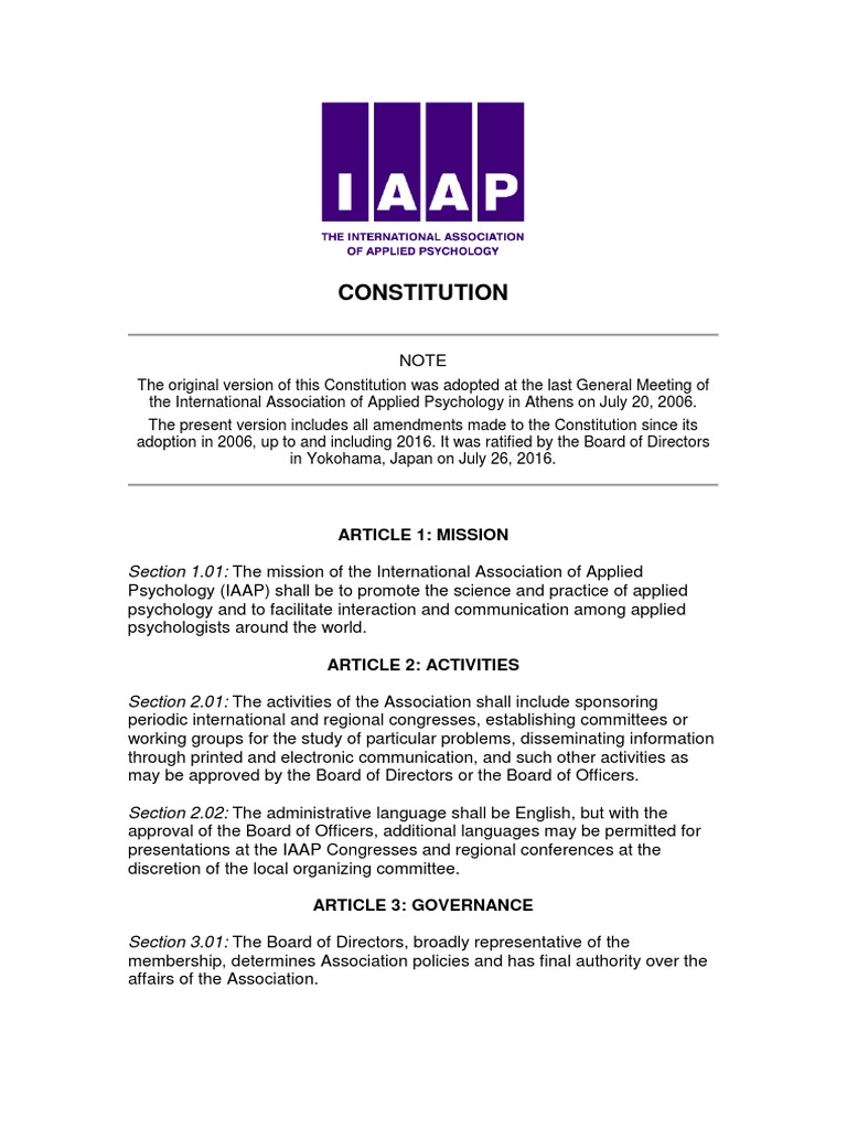 Constitution Version Ratified by BOD 2016-07-26 W Footnotes A4 | PDF ...