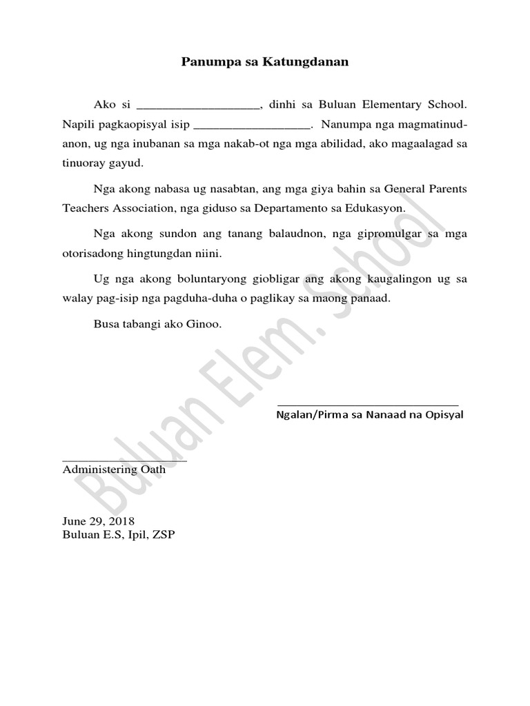 Induction Oath Bisaya | PDF