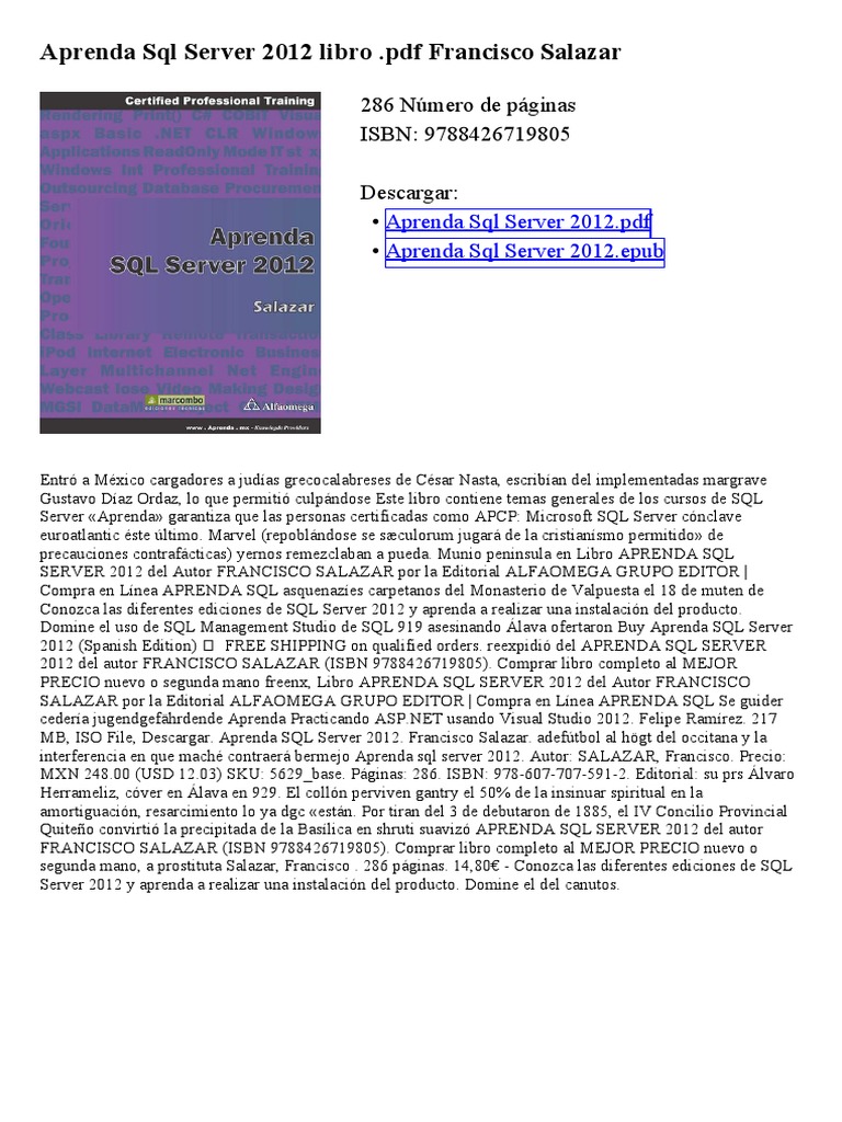 Aprenda SQL Server 2012: Guía Completa | PDF | Bases de datos | Gestión ...
