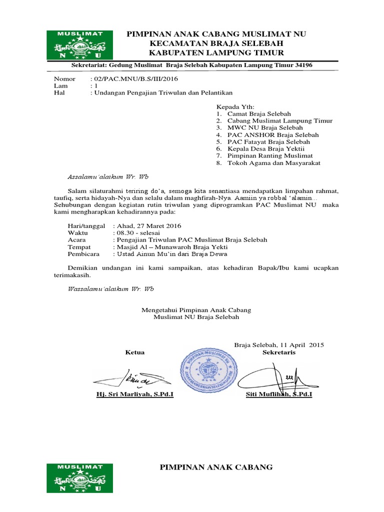 Undangan Pengajian Triwulan Ranting Muslilmat Nu | PDF | Gaya Hidup