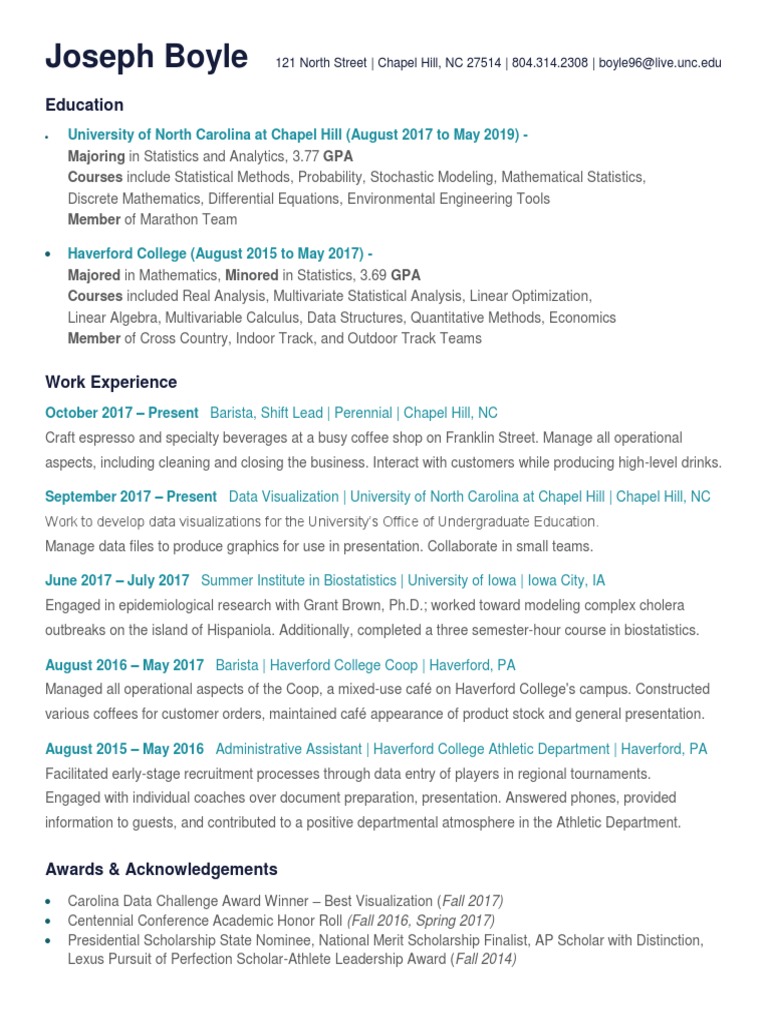 Boyle Resume June 2018 | PDF | Biostatistics | University Of North ...