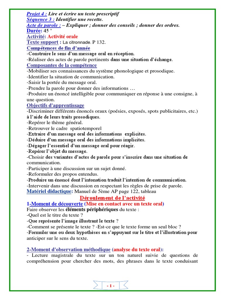 Lecture et écriture d'un texte prescriptif | PDF | Lecture (Processus ...