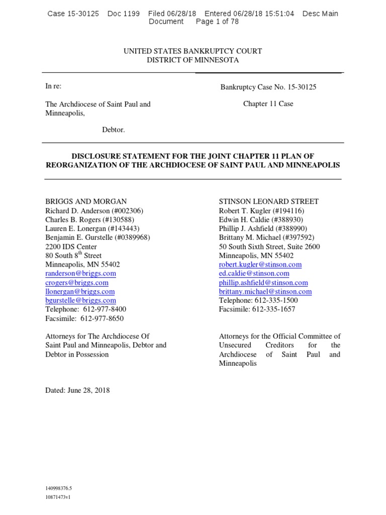 The Archdiocese of St. Paul and Minneapolis Disclosure Statement | PDF ...