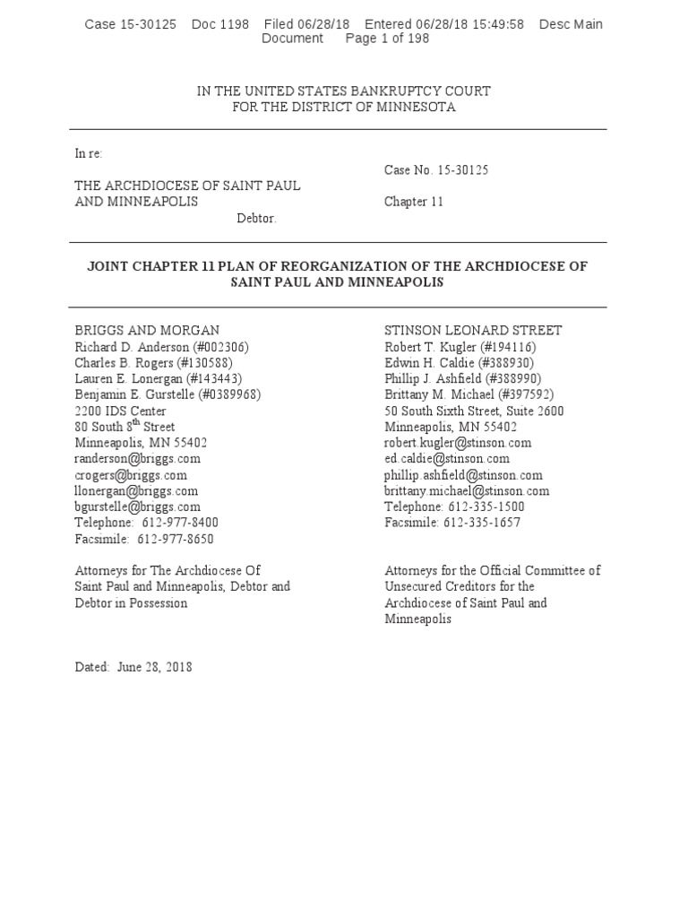 The Archdiocese of St. Paul and Minneapolis' Reorganization Plan | PDF ...