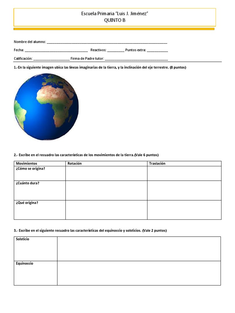 Examen de Geografía Quinto | PDF | Tierra | Clima