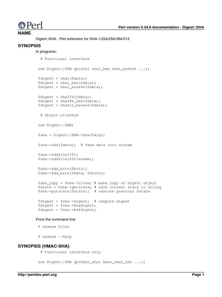 Digest::SHA - Perl Extension For SHA-1/224/256/384/512 | PDF | String (Computer Science ...