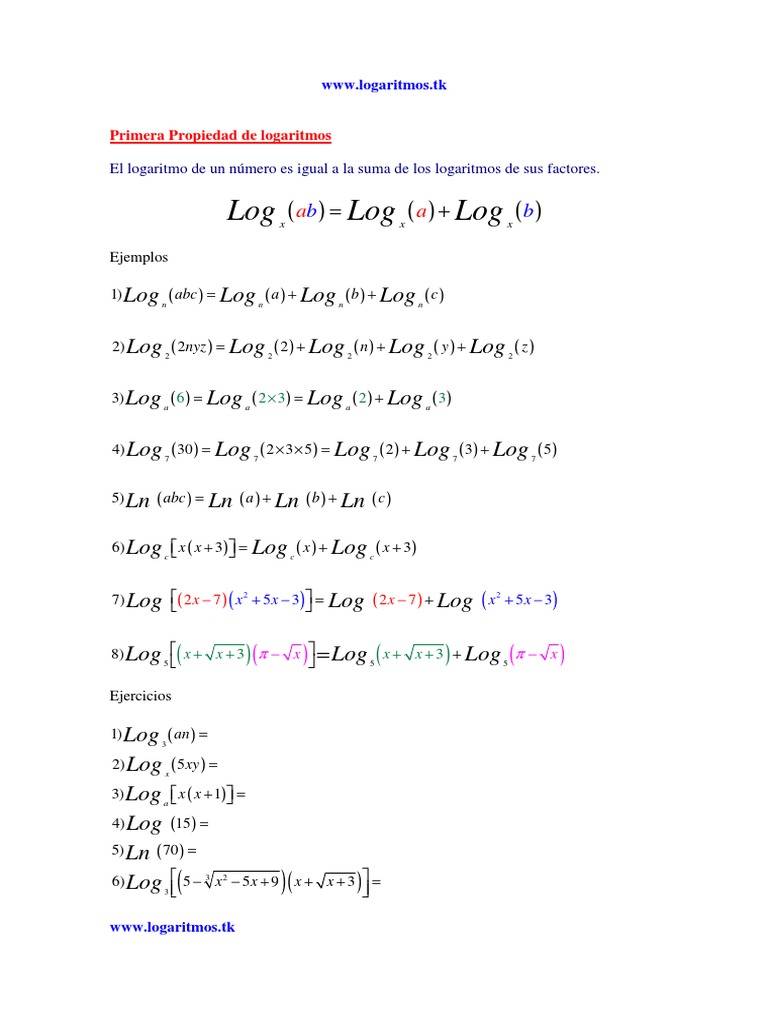 01 Propiedades de Logaritmo - Primera PDF | PDF