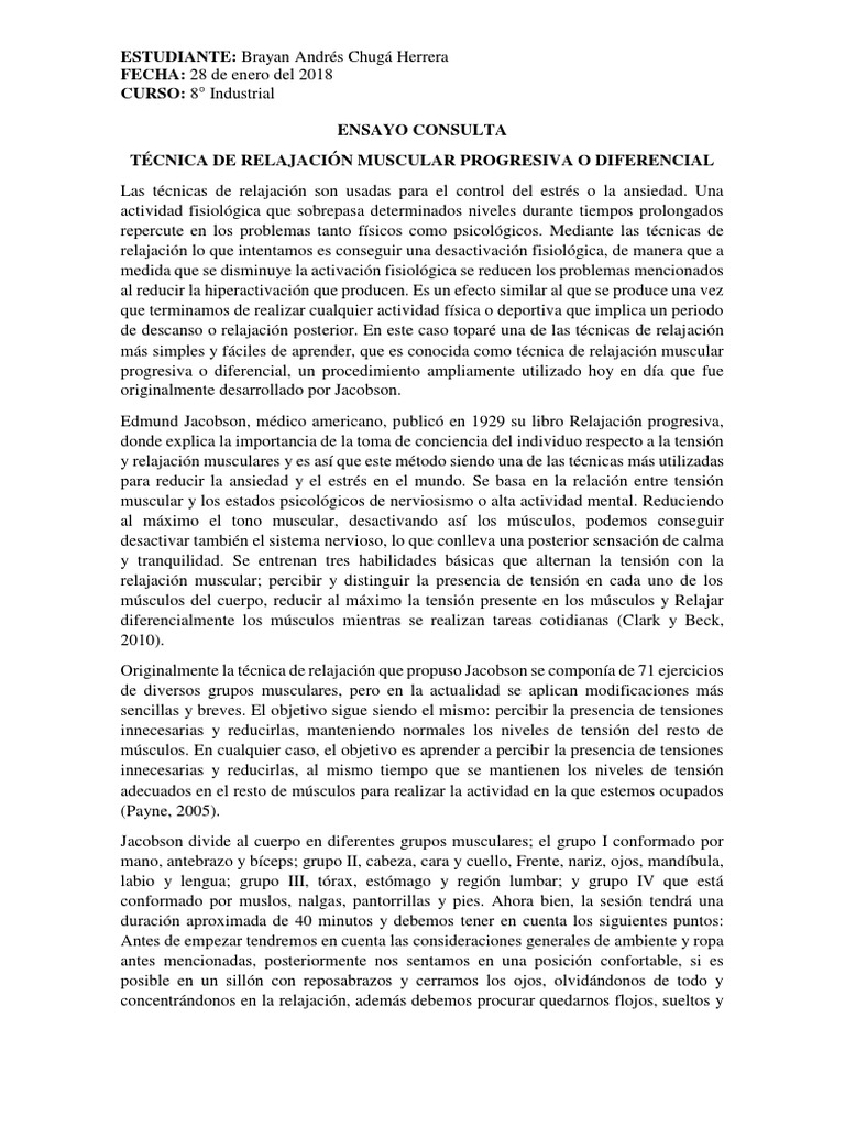 Técnica de Relajación Muscular Progresiva o Diferencial | PDF ...