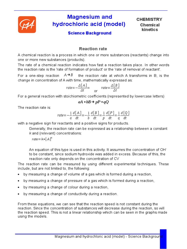 Magnesium and Hydrochloric Acid (Model) - Science Background | PDF ...