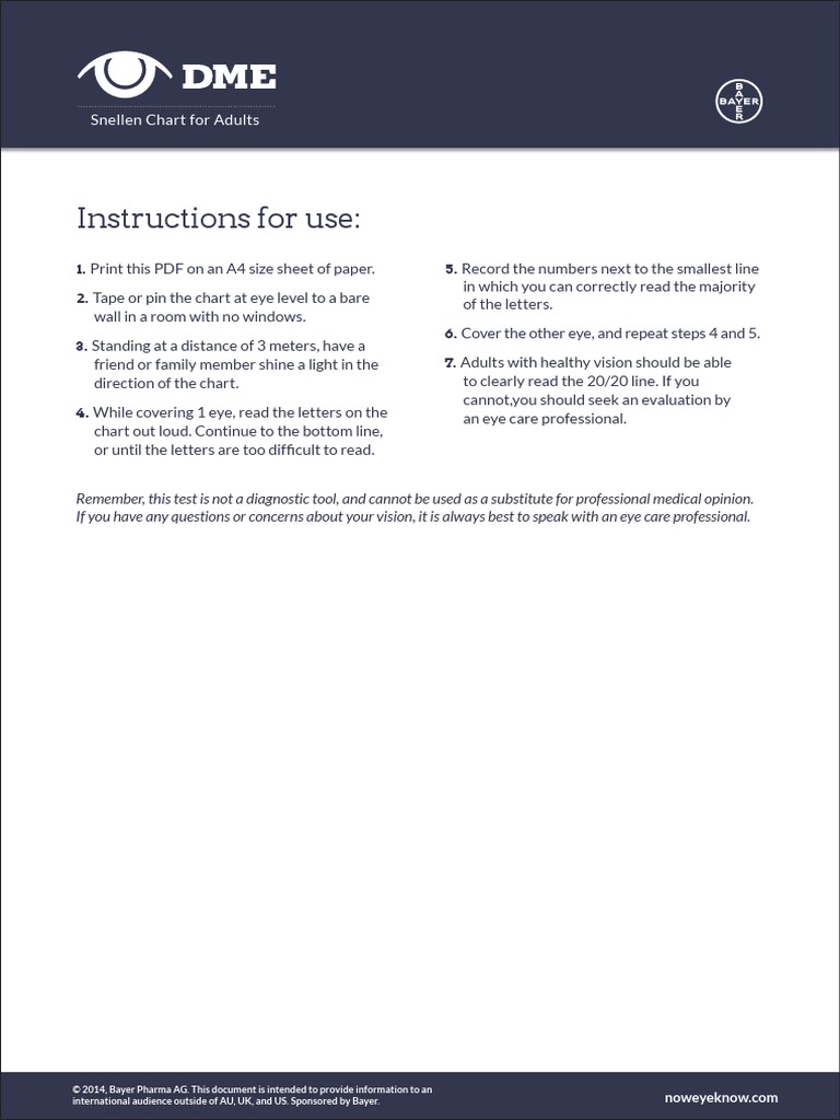 Instructions For Use:: Snellen Chart For Adults | PDF
