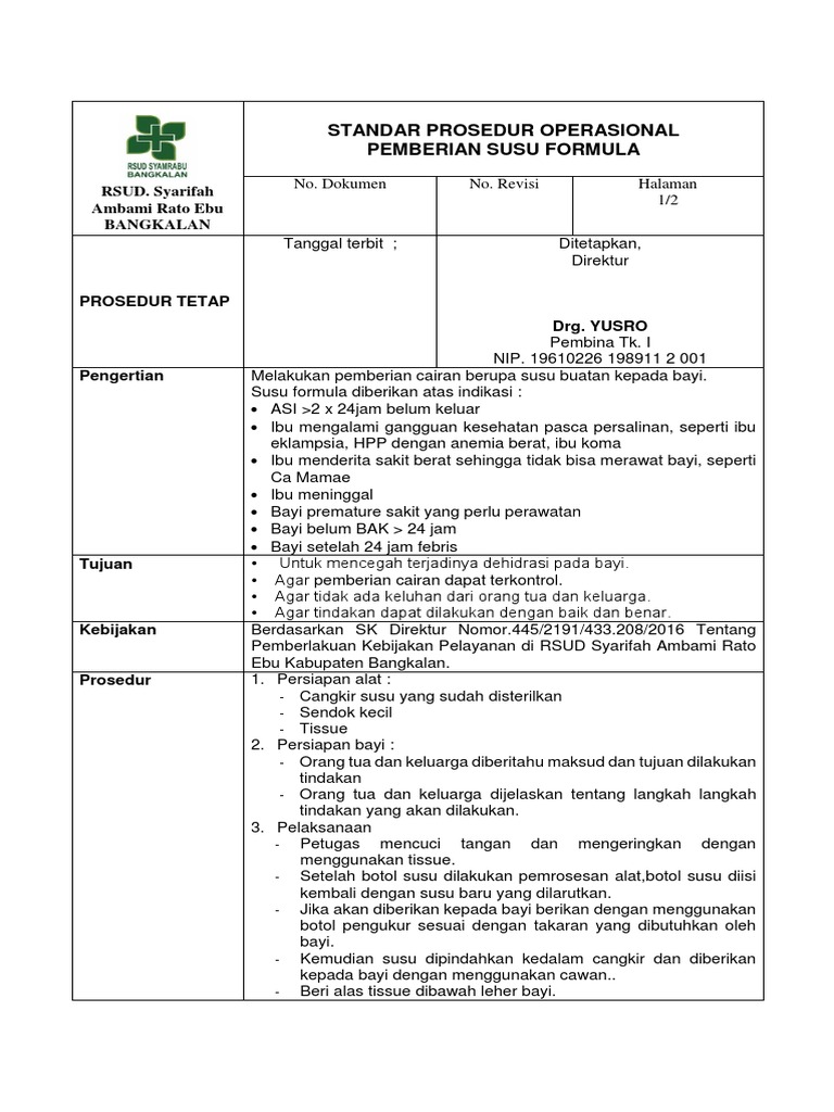 Sop Pemberian Susu Formula | PDF