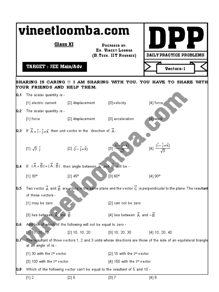 Vineet Loomba Class XI Vectors Problems | PDF | Euclidean Vector ...