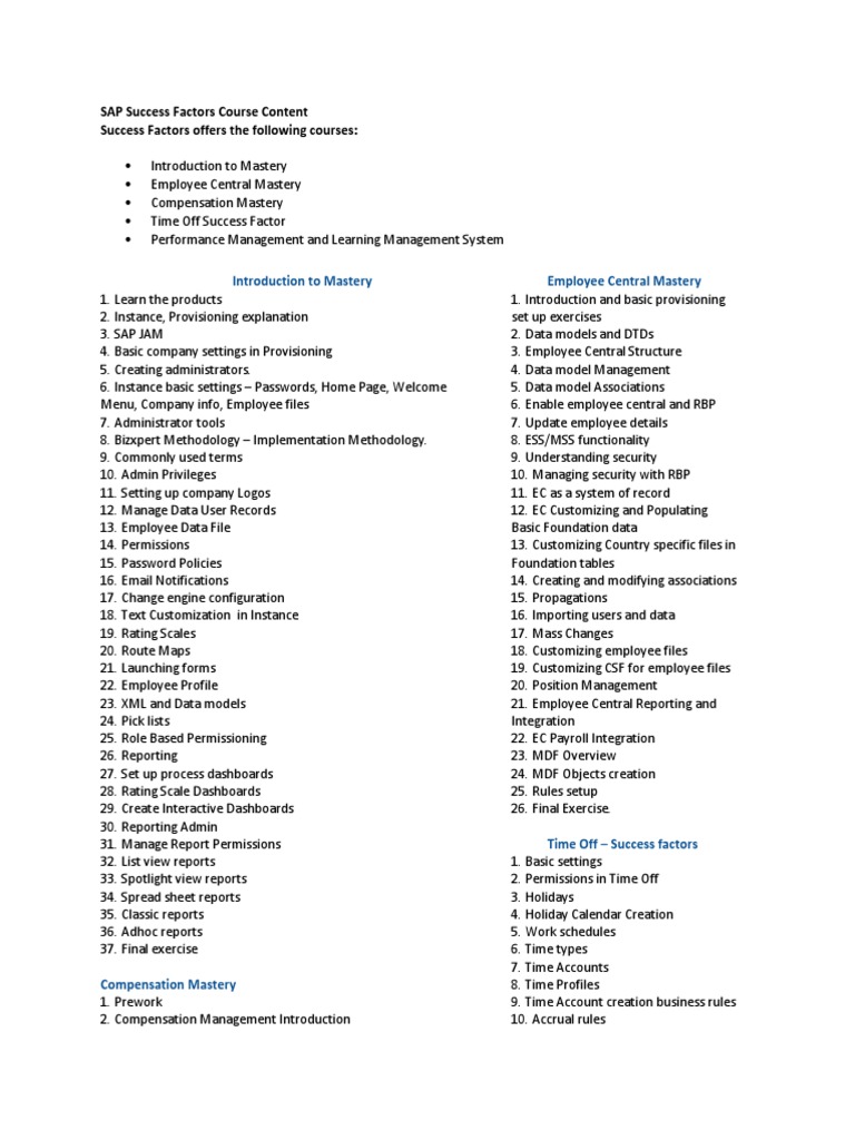 SAP SuccessFactors Course Guide | PDF | Provisioning | Data Model