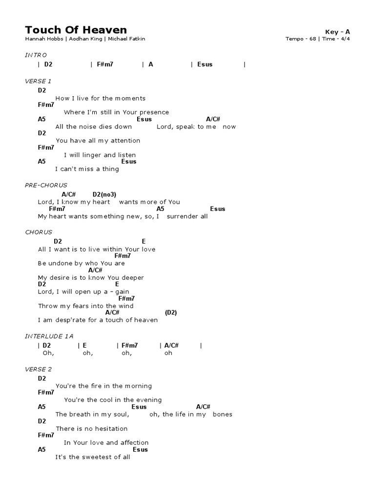Touch of Heaven A | PDF | Song Structure | Recorded Music