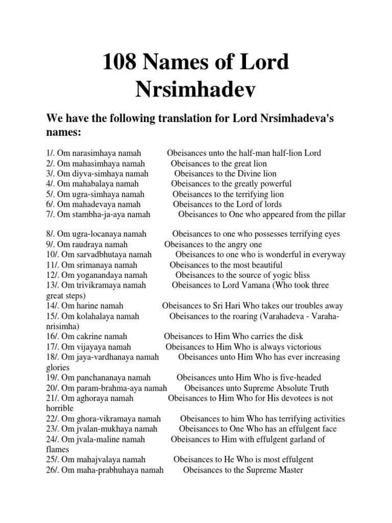 108 Names of Lord Nrsimhadev | PDF | Asian Ethnic Religion | Indian ...