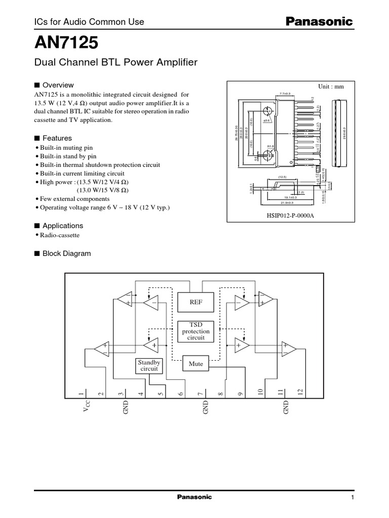 An 7125 - Panasonic | PDF | Amplifier | Integrated Circuit