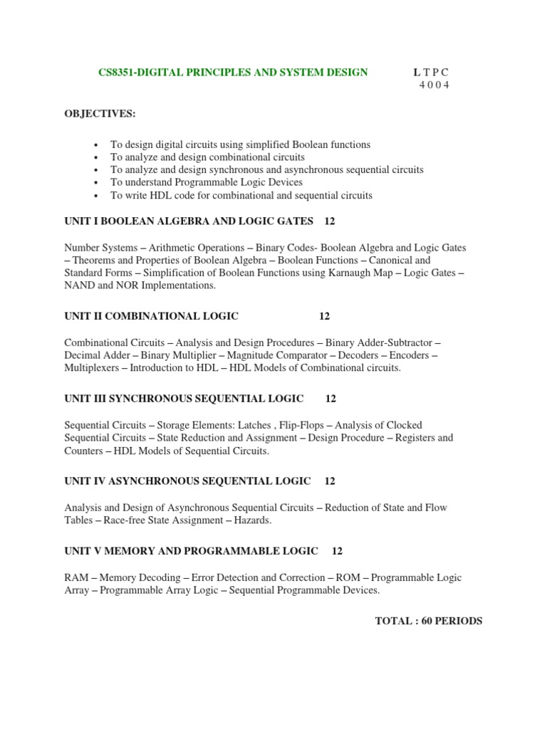 CS8351-DIGITAL PRINCIPLES AND SYSTEM DESIGN Course Overview | PDF | Logic Synthesis | Logic Gate