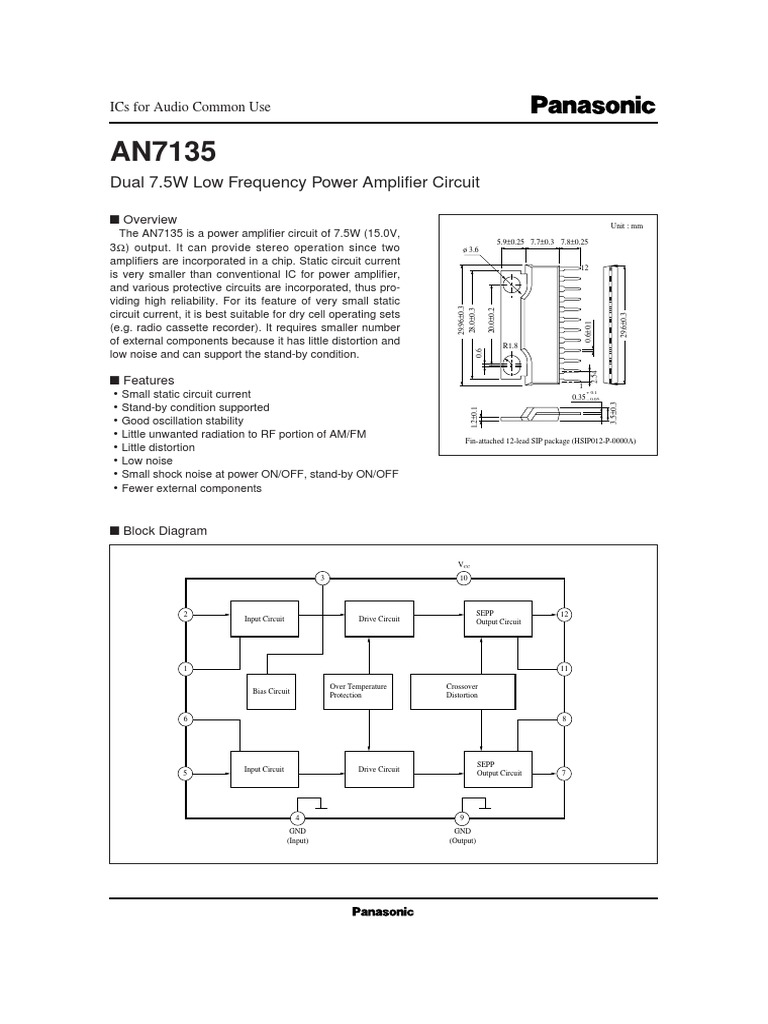 An 7135 - Panasonic | PDF | Distortion | Amplifier