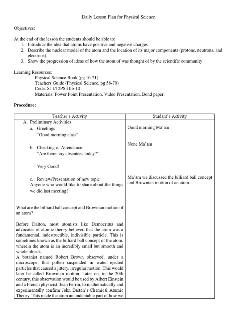 Atomic Structure Lesson Plan | PDF | Atomic Nucleus | Atoms