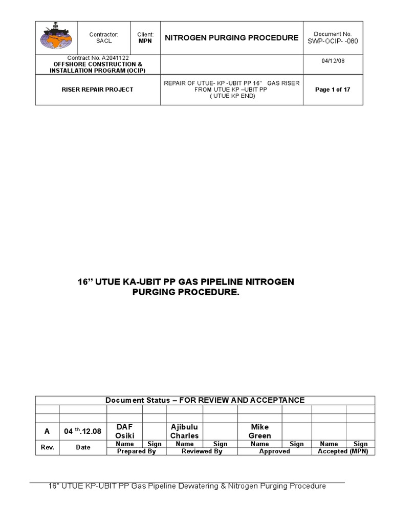 Nitrogen Purging Procedure | PDF | Pipeline Transport | Valve