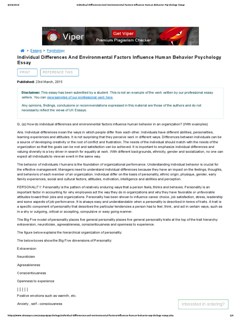 Individual Differences and Environmental Factors Influence Human ...