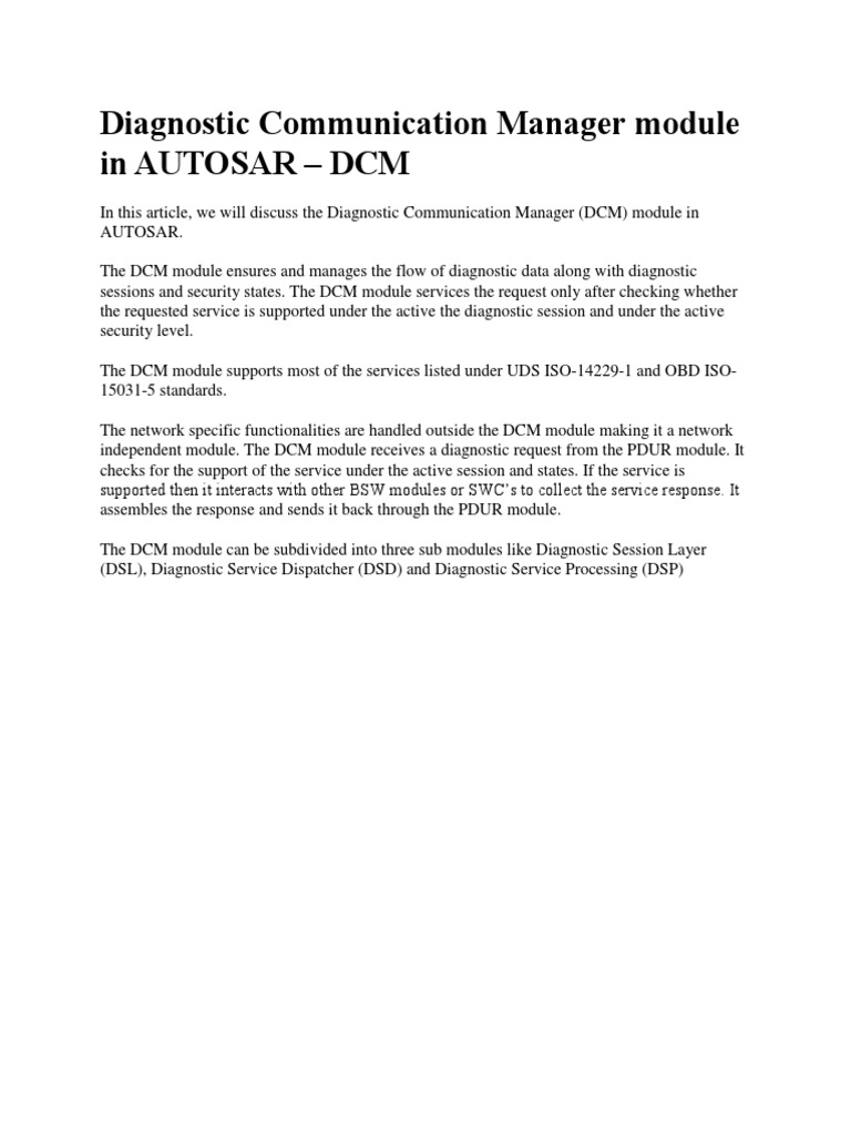 Diagnostic Communication Manager Module in AUTOSAR | PDF | Computer ...
