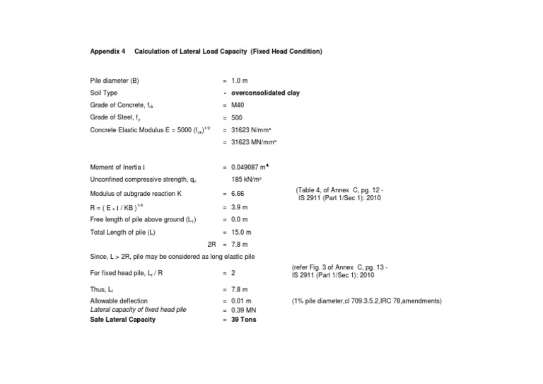 Pile Lateral Load Calculation | PDF