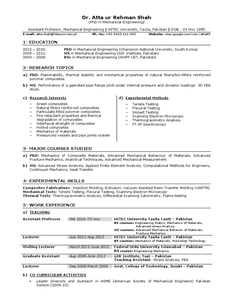 CV - Atta April 2018 | Download Free PDF | Composite Material | Mechanical Engineering