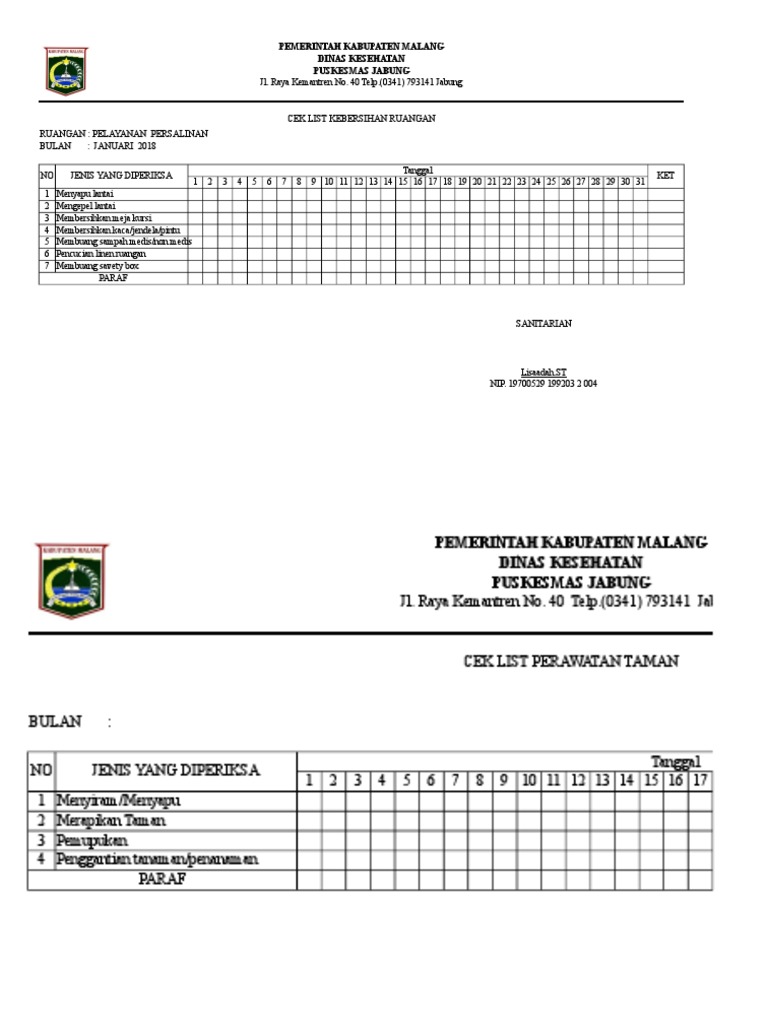 Ceklist Kebersihan Ruangan | PDF