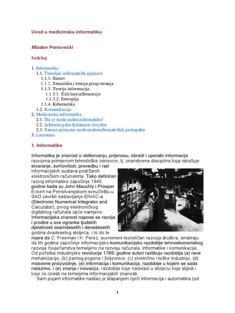 Uvod U Medicinsku Informatiku | PDF