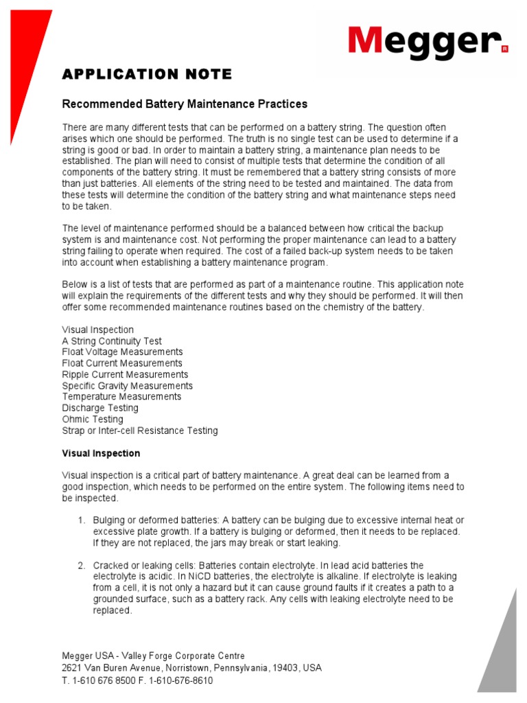 Application Note: Recommended Battery Maintenance Practices | Battery ...