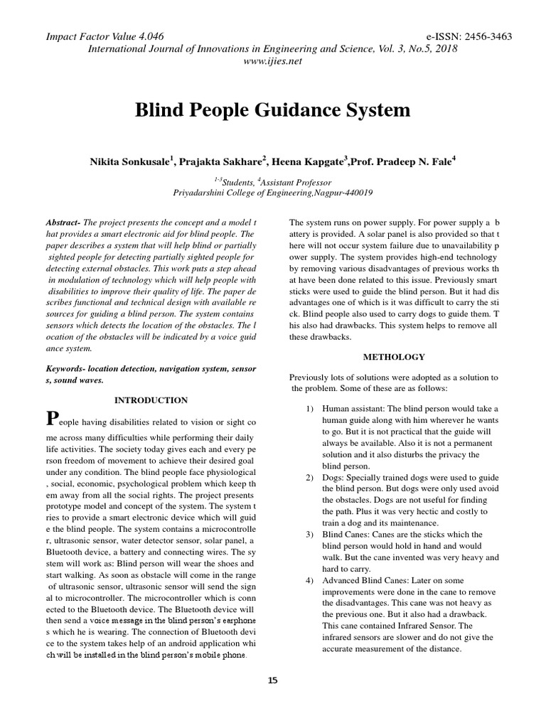 Smart Guidance System for the Blind | PDF | Visual Impairment
