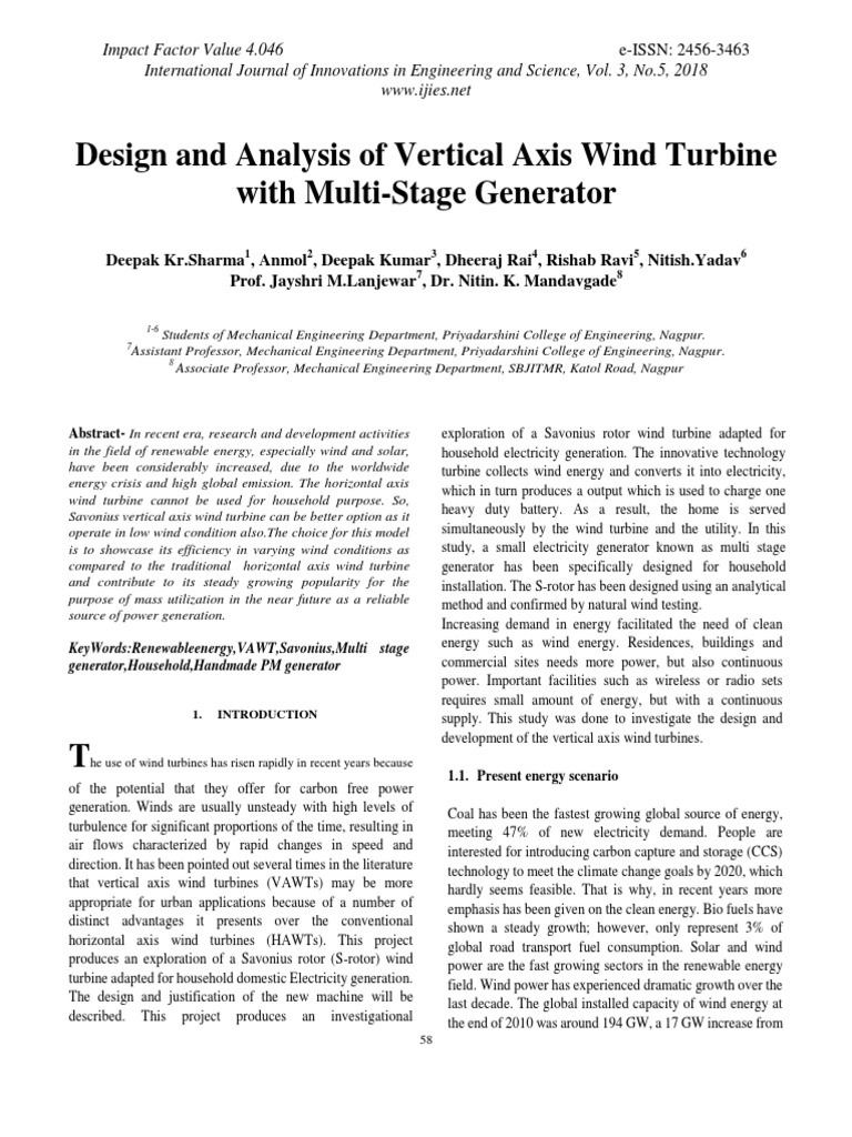 Design and Analysis of Vertical Axis Wind Turbine With Multi-Stage ...
