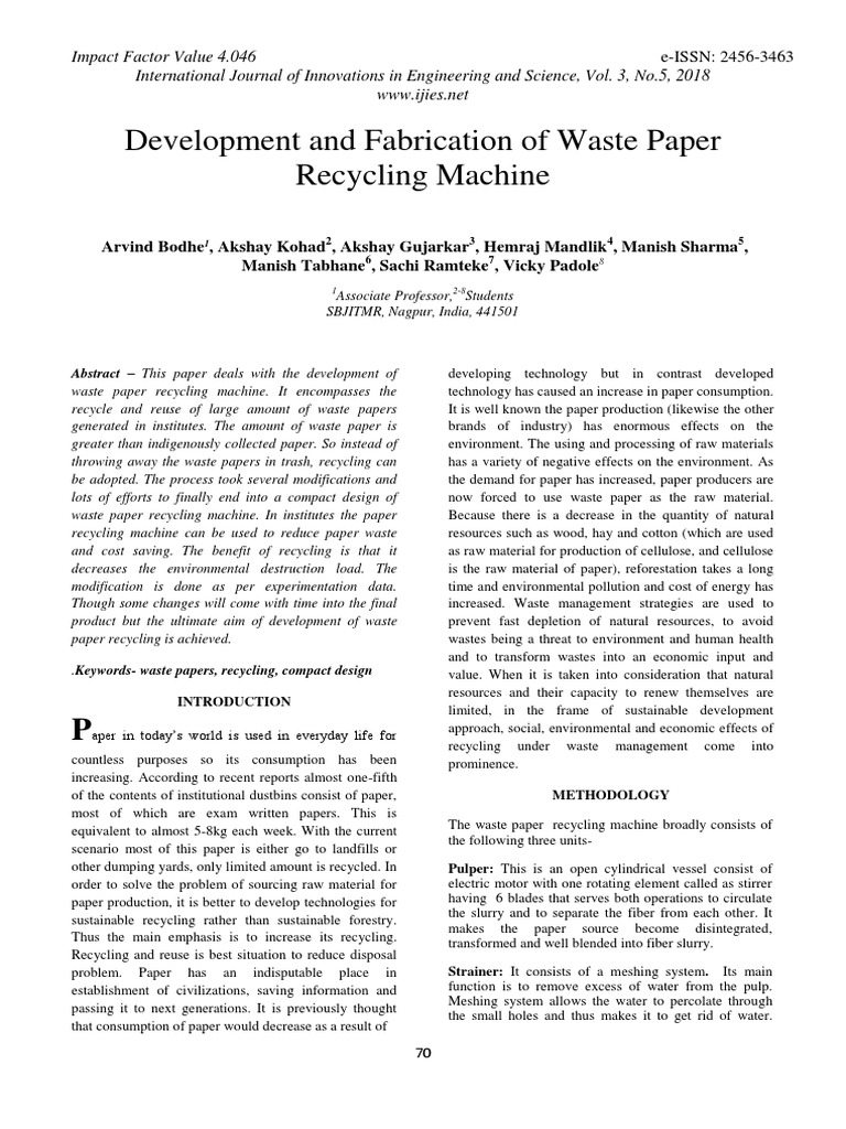 Waste Paper Recycling Machine Development | PDF | Recycling | Paper