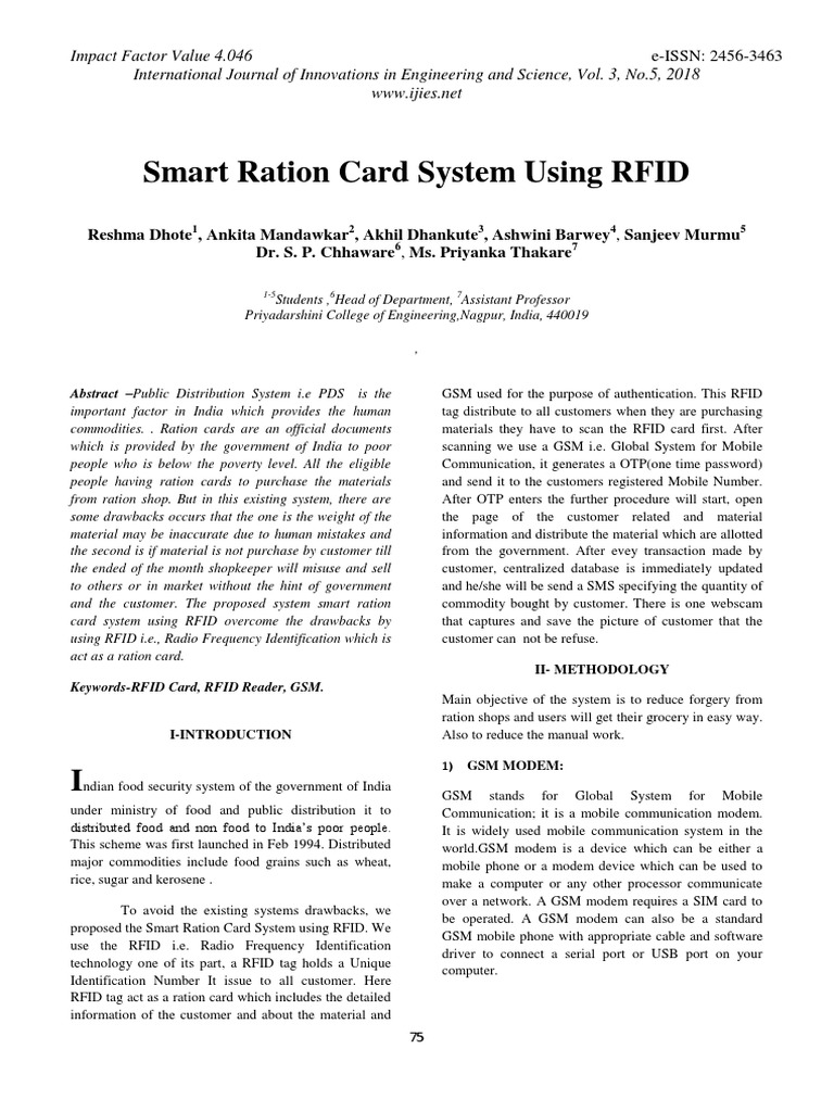 Smart Ration Card System Using RFID | PDF | Radio Frequency ...