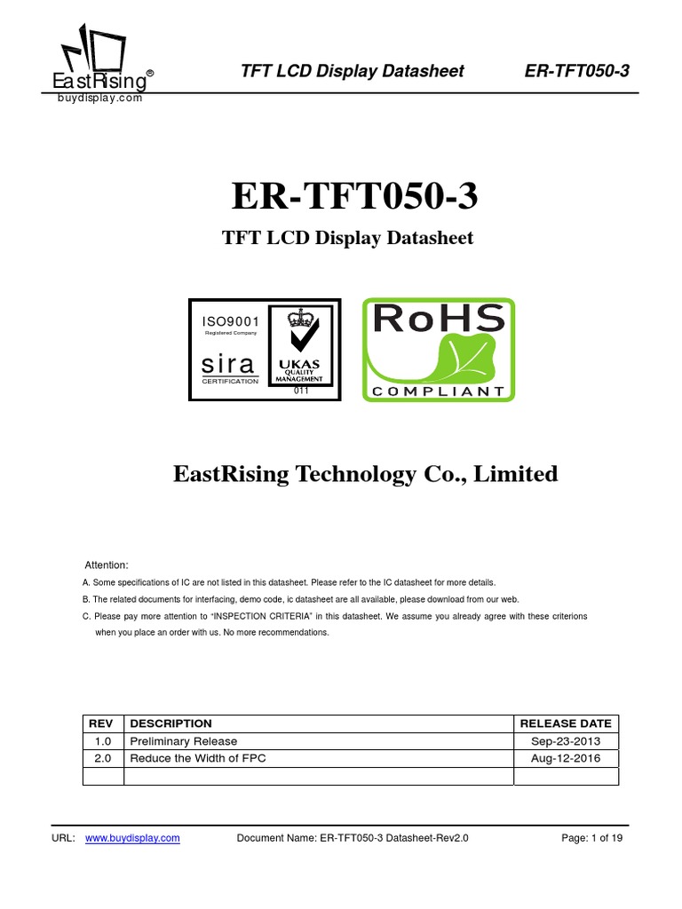 ER-TFT050-3 TFT LCD Datasheet | PDF | Thin Film Transistor Liquid ...