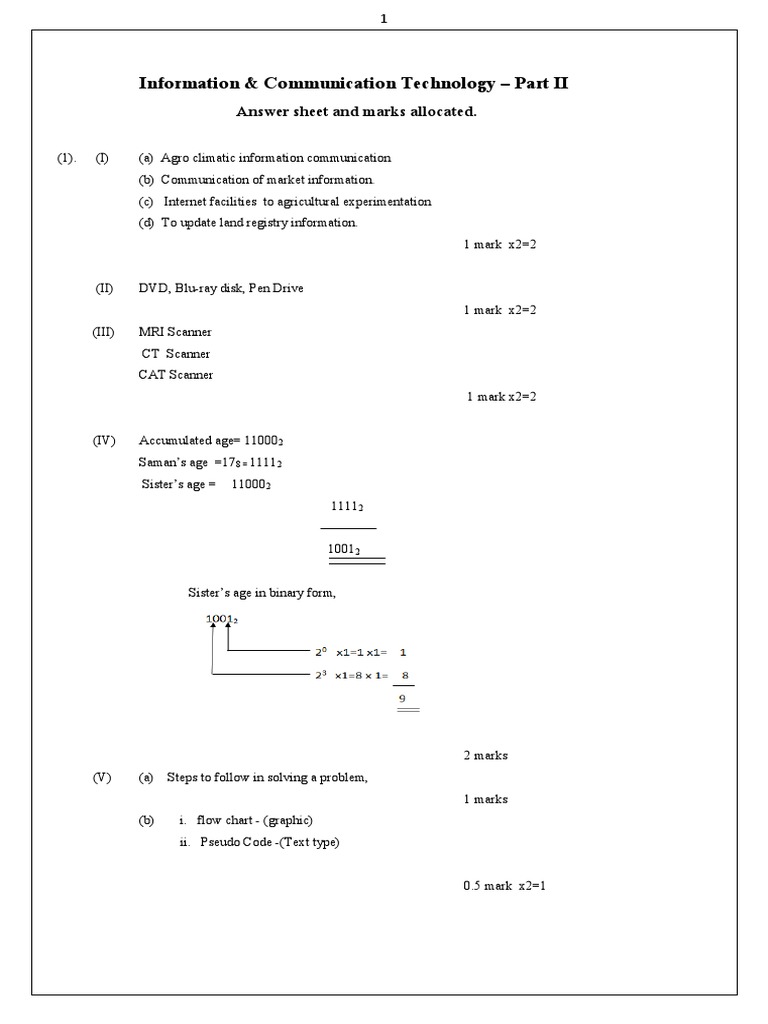 Information & Communication Technology - Part II: Answer Sheet and ...