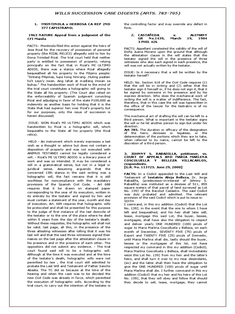 Succession Compilation of Cases | PDF | Will And Testament | Inheritance